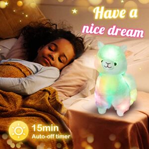 BSTAOFY 13.5'' Light up Alpaca Stuffed Animals LED White Llama Soft Plush Toy with Colorful Night Lights Glow Bedtime Pal Gift for Toddler Kids on Birthday Holiday