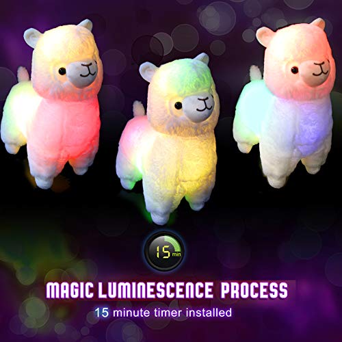 BSTAOFY 13.5'' Light up Alpaca Stuffed Animals LED White Llama Soft Plush Toy with Colorful Night Lights Glow Bedtime Pal Gift for Toddler Kids on Birthday Holiday