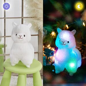 BSTAOFY 13.5'' Light up Alpaca Stuffed Animals LED White Llama Soft Plush Toy with Colorful Night Lights Glow Bedtime Pal Gift for Toddler Kids on Birthday Holiday