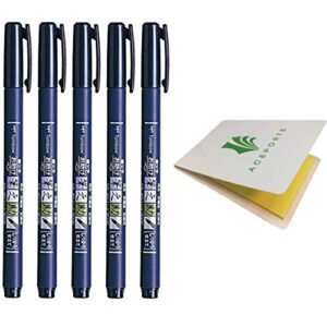 tombow fudenosuke fude brush pen hard (gcd-111) x5 set, with original sticky notes – great for calligraphy, art drawings, illustration, manga