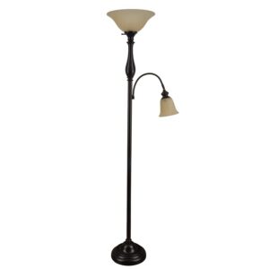 j. hunt home woodbine 72-in dark oil rubbed bronze torchiere with reading light floor lamp with glass shade pl1673