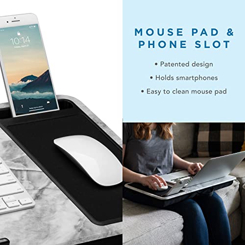 LAPGEAR Home Office Lap Desk with Device Ledge, Mouse Pad, and Phone Holder - White Marble - Fits up to 15.6 Inch Laptops - Style No. 91501