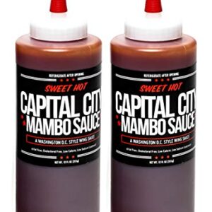 Capital City Mambo Sauce - Sweet Hot Recipe | Washington DC Wing Sauces | Perfect Condiment Topping for Wings, Chicken, Pork, Beef, Seafood, Burgers, Rice or Noodles | 12 oz Bottles (2 Pack)