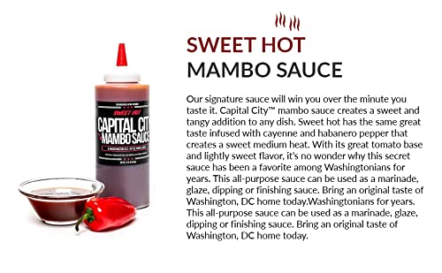 Capital City Mambo Sauce - Sweet Hot Recipe | Washington DC Wing Sauces | Perfect Condiment Topping for Wings, Chicken, Pork, Beef, Seafood, Burgers, Rice or Noodles | 12 oz Bottles (2 Pack)