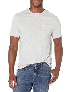 tommy hilfiger men's short sleeve crewneck t shirt with pocket, light grey heather, large