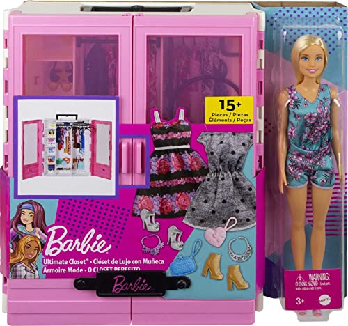 Barbie Fashionistas Ultimate Closet Portable Fashion Toy with Doll, Clothing, Accessories and Hangers, Gift for 3 to 8 Year Olds