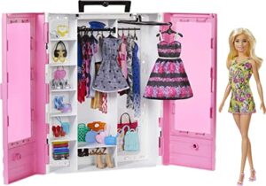 barbie fashionistas ultimate closet portable fashion toy with doll, clothing, accessories and hangers, gift for 3 to 8 year olds