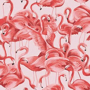 tempaper cheeky pink flamingo removable peel and stick wallpaper, 20.5 in x 16.5 ft, made in the usa