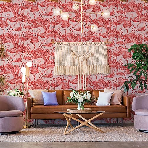 Tempaper Cheeky Pink Flamingo Removable Peel and Stick Wallpaper, 20.5 in X 16.5 ft, Made in the USA