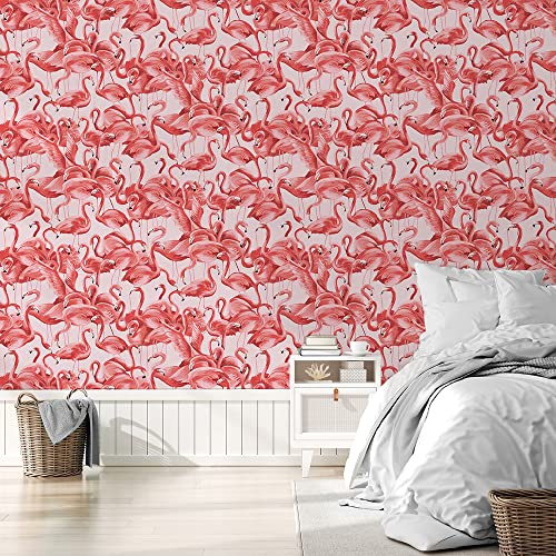 Tempaper Cheeky Pink Flamingo Removable Peel and Stick Wallpaper, 20.5 in X 16.5 ft, Made in the USA