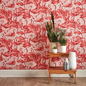 Tempaper Cheeky Pink Flamingo Removable Peel and Stick Wallpaper, 20.5 in X 16.5 ft, Made in the USA