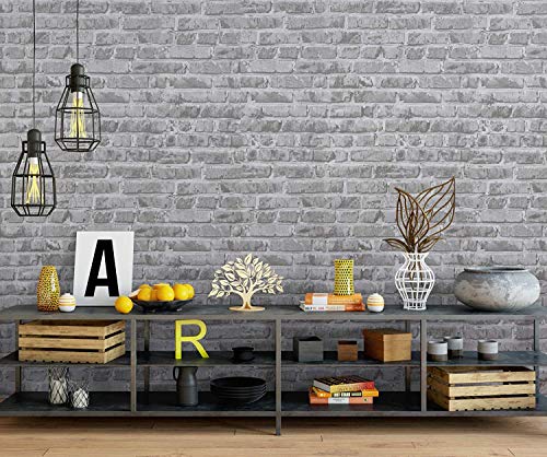 Timeet Grey Brick Wallpaper Peel and Stick Wallpaper 17.7" x 197" Self-Adhesive Film Brick Contact Paper 3D Textured Brick Wallpaper Removable Wallpaper for Room Wall Decoration