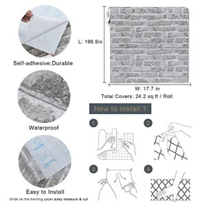 Timeet Grey Brick Wallpaper Peel and Stick Wallpaper 17.7" x 197" Self-Adhesive Film Brick Contact Paper 3D Textured Brick Wallpaper Removable Wallpaper for Room Wall Decoration