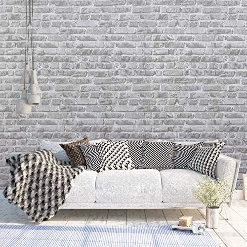 Timeet Grey Brick Wallpaper Peel and Stick Wallpaper 17.7" x 197" Self-Adhesive Film Brick Contact Paper 3D Textured Brick Wallpaper Removable Wallpaper for Room Wall Decoration