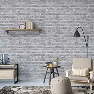 Timeet Grey Brick Wallpaper Peel and Stick Wallpaper 17.7" x 197" Self-Adhesive Film Brick Contact Paper 3D Textured Brick Wallpaper Removable Wallpaper for Room Wall Decoration