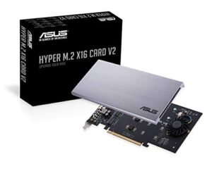 asus hyper m.2 x16 pcie 3.0 x4 expansion card v2 supports 4 nvme m.2 (2242/2260/2280/22110) upto 128 gbps for intel vroc and amd ryzen threadripper nvme raid