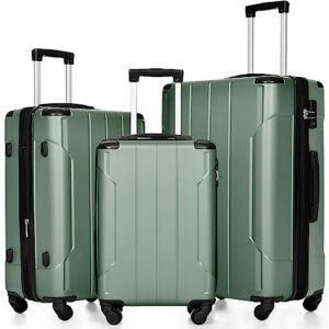 merax luggage expandable lightweight spinner suitcase with corner guards (green1), 3-piece set (20/24/28)