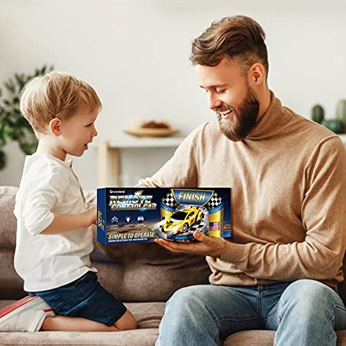 Growsland Remote Control Car, RC Cars Xmas Gifts for Kids 1/18 Electric Sport Racing Hobby Toy Car Yellow Model Vehicle for Boys Girls Adults with Lights and Controller