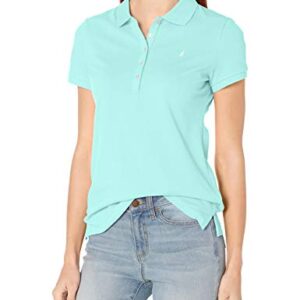 Nautica Women's 5-Button Short Sleeve Breathable 100% Cotton Polo Shirt, Aruba Blue, Large