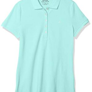 Nautica Women's 5-Button Short Sleeve Breathable 100% Cotton Polo Shirt, Aruba Blue, Large