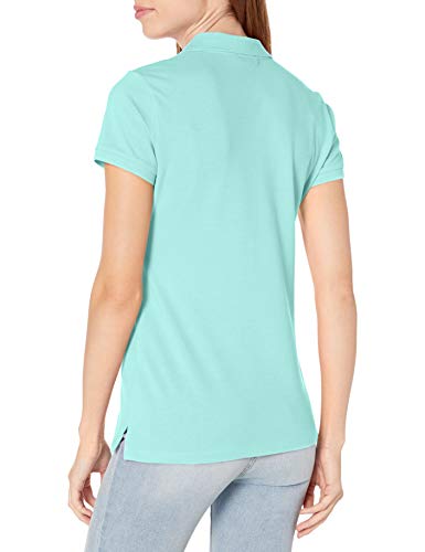 Nautica Women's 5-Button Short Sleeve Breathable 100% Cotton Polo Shirt, Aruba Blue, Large