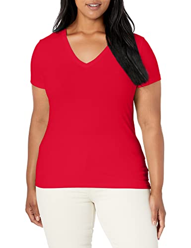 Nautica Women's Easy Comfort V-Neck Supersoft Stretch Cotton T-Shirt, Red, Medium