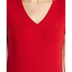 Nautica Women's Easy Comfort V-Neck Supersoft Stretch Cotton T-Shirt, Red, Medium