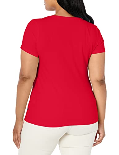 Nautica Women's Easy Comfort V-Neck Supersoft Stretch Cotton T-Shirt, Red, Medium