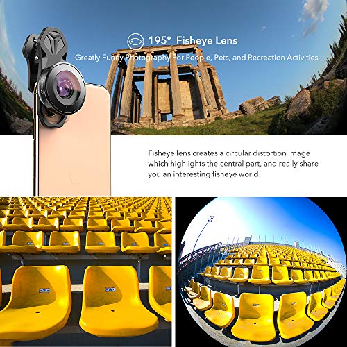 Apexel HD Mobile Phone Camera Phone Lens Set - 10x Macro Lens, 2X Telephoto Lens, 110°Wide Angle, 170°Super Wide Angle, 195°Fisheye for Dual Lens/Single Lens iPhone Pixel Samsung Galaxy Smartphones