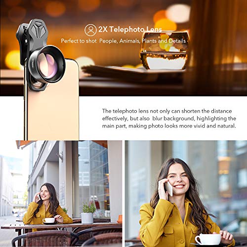 Apexel HD Mobile Phone Camera Phone Lens Set - 10x Macro Lens, 2X Telephoto Lens, 110°Wide Angle, 170°Super Wide Angle, 195°Fisheye for Dual Lens/Single Lens iPhone Pixel Samsung Galaxy Smartphones