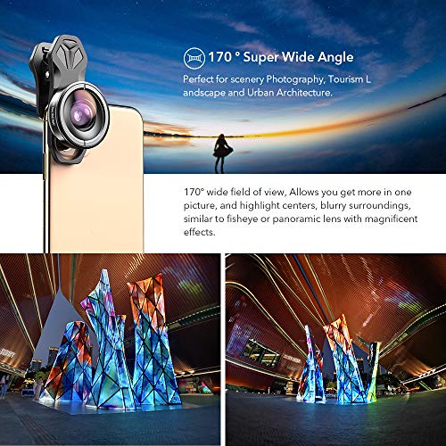 Apexel HD Mobile Phone Camera Phone Lens Set - 10x Macro Lens, 2X Telephoto Lens, 110°Wide Angle, 170°Super Wide Angle, 195°Fisheye for Dual Lens/Single Lens iPhone Pixel Samsung Galaxy Smartphones