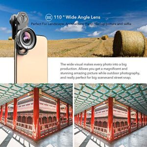 Apexel HD Mobile Phone Camera Phone Lens Set - 10x Macro Lens, 2X Telephoto Lens, 110°Wide Angle, 170°Super Wide Angle, 195°Fisheye for Dual Lens/Single Lens iPhone Pixel Samsung Galaxy Smartphones