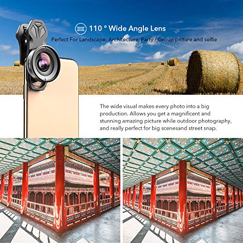 Apexel HD Mobile Phone Camera Phone Lens Set - 10x Macro Lens, 2X Telephoto Lens, 110°Wide Angle, 170°Super Wide Angle, 195°Fisheye for Dual Lens/Single Lens iPhone Pixel Samsung Galaxy Smartphones