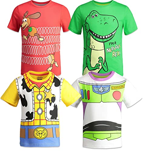 Disney Pixar Toy Story Buzz Lightyear Woody Rex Slinky Dog Little Boys 4 Pack T-Shirts Multi 6