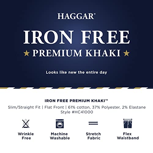 Haggar Men's Iron Free Premium Khaki Slim-Straight Fit Flat Front Flex Waist Casual Pant, Black, 34 x 29