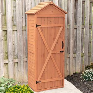 leisure season vsd9381 vertical shed with drop table - brown - wooden tool storage cabinet with shelves - lockable house, garden, patio, backyard organizer - outdoor hardware enclosure unit - cedar