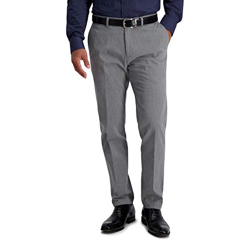 Haggar mens Iron Free Premium Khaki Slim-straight Fit Flat Front Flex Waist Casual Pants, Heather Grey, 33W x 32L US