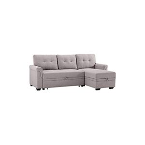 Lilola Home Linen Reversible Sleeper Sectional Sofa with Storage Chaise, Light Gray