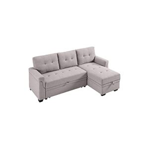 Lilola Home Linen Reversible Sleeper Sectional Sofa with Storage Chaise, Light Gray