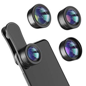 phone camera lens,upgraded 3 in 1 phone lens kit-198° fisheye lens + macro lens + 120° wide angle lens,clip on cell phone lens kit compatible with iphone samsung android smartphones