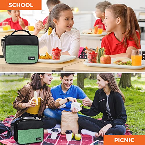 OPUX Insulated Lunch Bag, Soft Lunch Box for School Kids Boys Girls, Leakproof Small Lunch Pail for Adult Men Women, Reusable Compact Lunchbox Lunch Cooler Tote Bag for Office Work (Green)