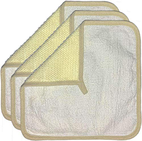 3 pcs 12" Large XL Soft Weave & Bamboo Fiber Home Shower Spa Exfoliating Face and Body Wash Cloths, Dual-Sided with Exfoliating Scrub - Remove Dead Skin - Great for Skin in The Bath