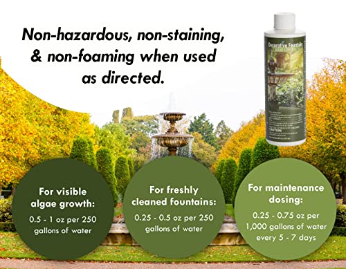 Fountain Algaecide and Clarifier - 8oz - Kills and Inhibits All Types of Algae Growth, Formulated for Small Ponds and Water Features, Treats up to 8,000 Gallons