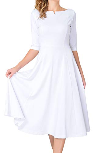 Marycrafts Women's Fit Flare Tea Midi Dress for Office Business Work 12 White