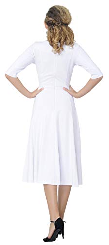 Marycrafts Women's Fit Flare Tea Midi Dress for Office Business Work 12 White