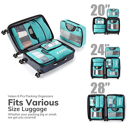 6 Set Packing Cubes for Suitcases, Travel Organizer Bags for Carry on Luggage, Veken Suitcase Organizer Bags Set for Travel Essentials Travel Accessories in 4 Sizes(Extra Large, Large, Medium, Small)