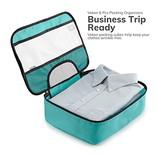 6 Set Packing Cubes for Suitcases, Travel Organizer Bags for Carry on Luggage, Veken Suitcase Organizer Bags Set for Travel Essentials Travel Accessories in 4 Sizes(Extra Large, Large, Medium, Small)