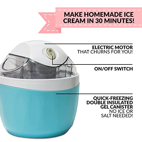 Nostalgia Electric Ice Cream Maker - Old Fashioned Soft Serve Ice Cream Machine Makes Frozen Yogurt or Gelato in Minutes - Fun Kitchen Appliance - Modern Style - Blue - 1 Pint