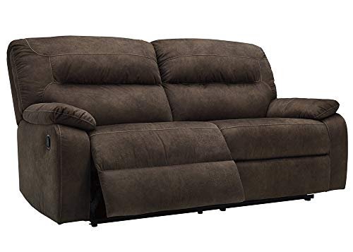 Signature Design by Ashley Bolzano Faux Leather Double Seat Manual Reclining Sofa, Brown