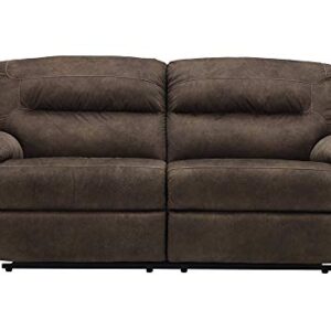 Signature Design by Ashley Bolzano Faux Leather Double Seat Manual Reclining Sofa, Brown